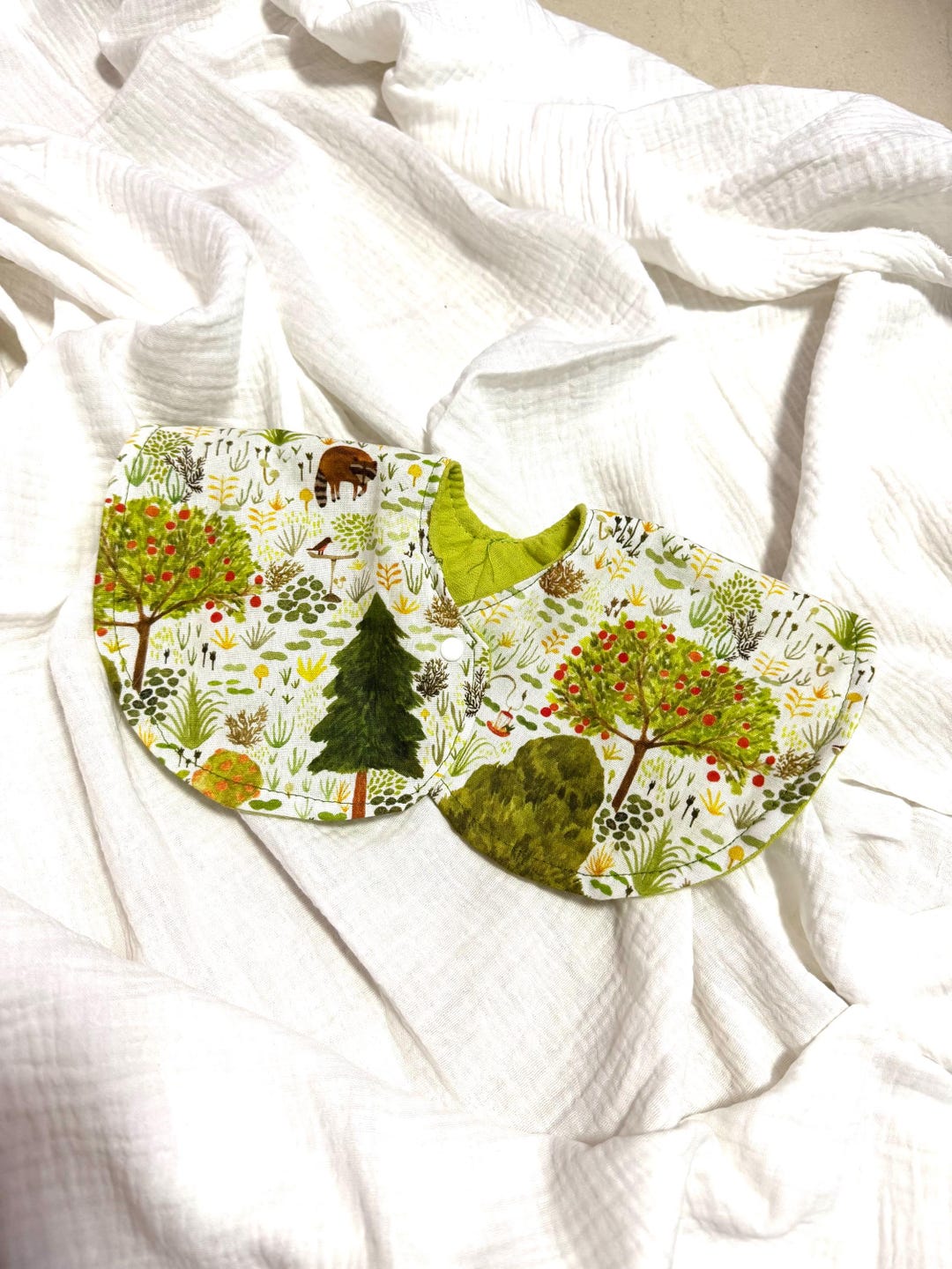 Handmade Cotton Baby Bib – Forest Woodland Print, Absorbent Drool ...
