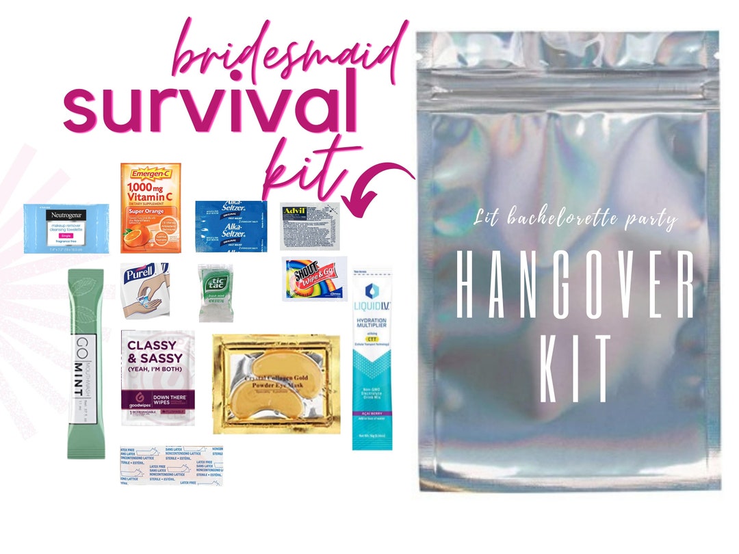 Bridesmaid Survival Kit, With Supplies Hangover Kit, Lit Favor Selfcare ...