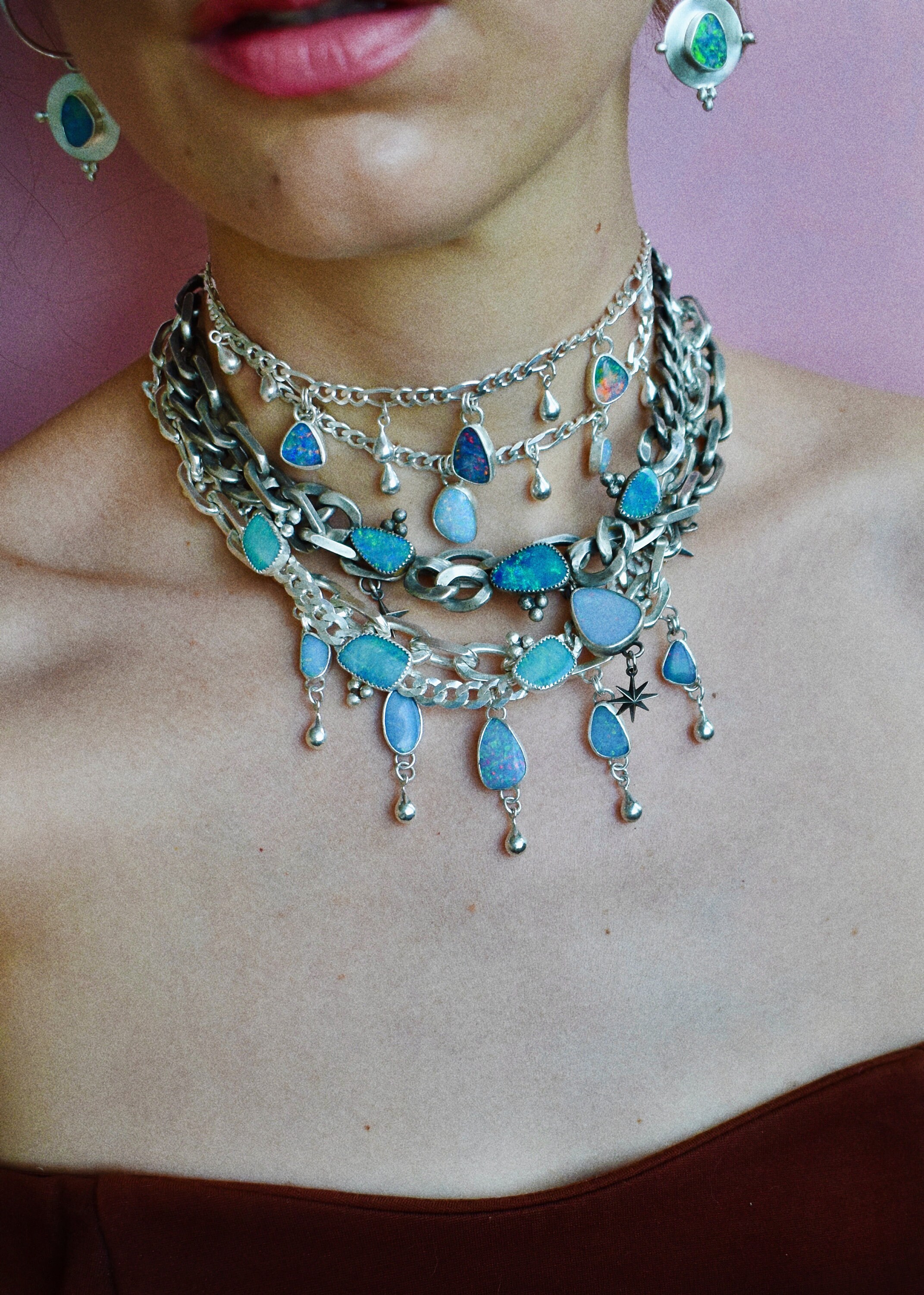 Cosmic 3 Opal Chunky Choker Necklace, Blue-green Australian Opals ...