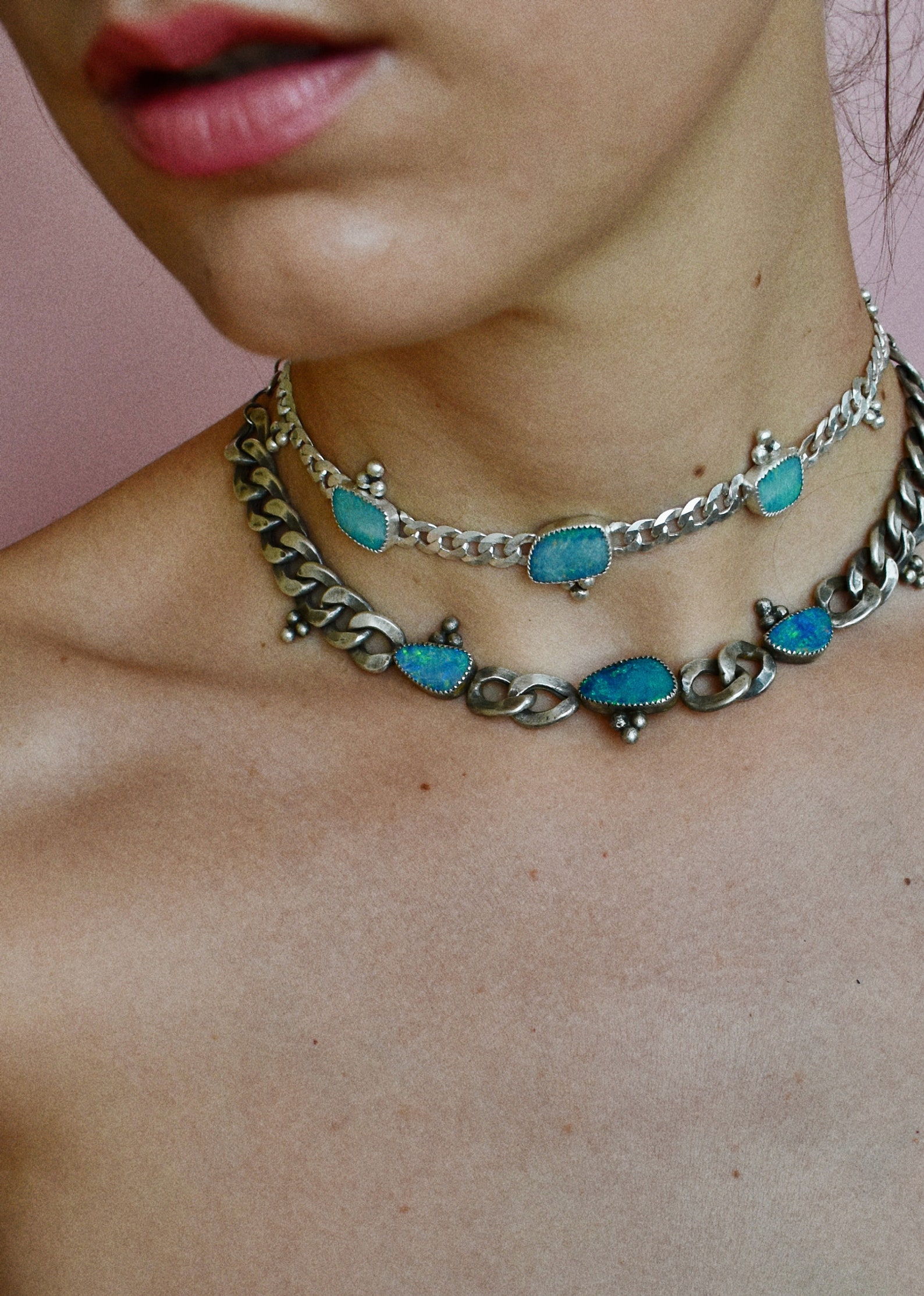 Cosmic 3 Opal Chunky Choker Necklace, Blue-green Australian Opals ...