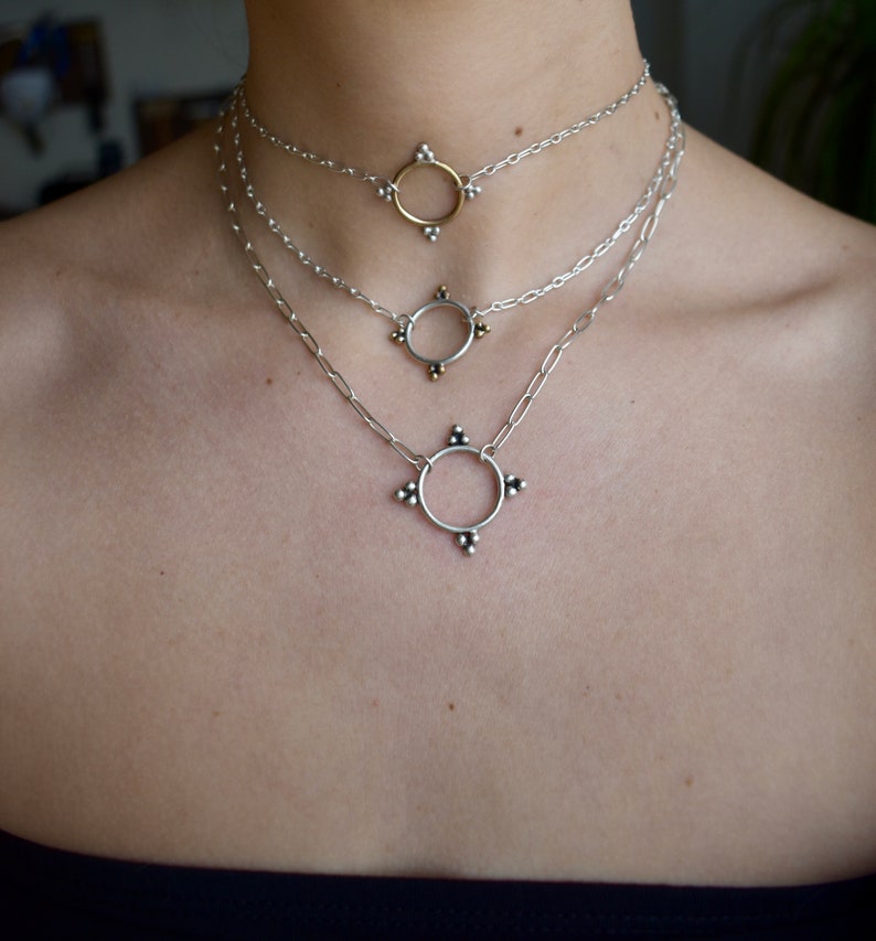 Circle & Dots Triangle Talisman Charm Necklace in Sterling Silver ...