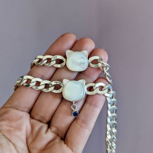 Kitty Cat Chunky Curb Chain Necklace / Choker With Sterling Silver Curb ...