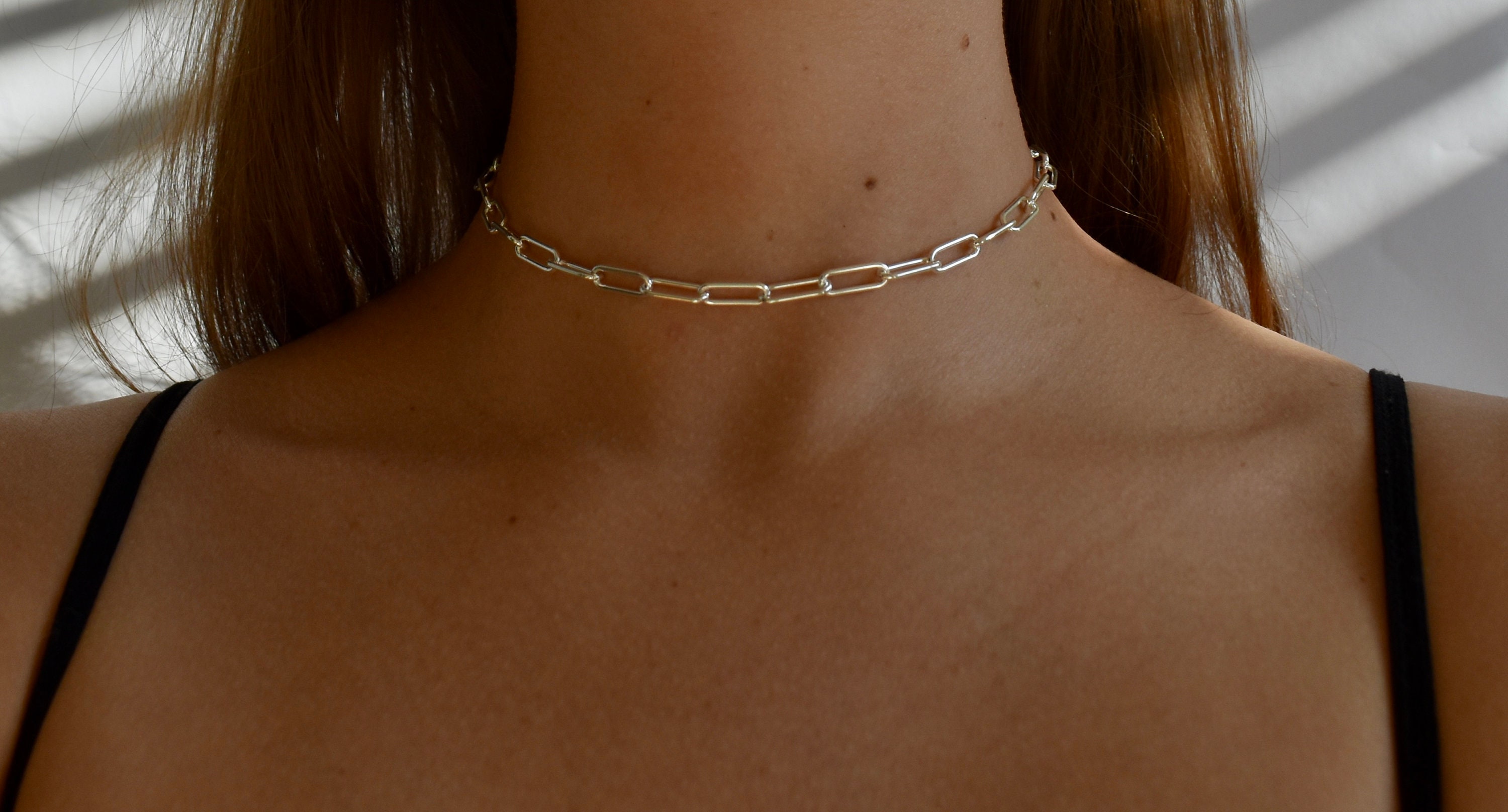Paper Clip Chain Layering Choker in Genuine Solid Sterling Silver ...