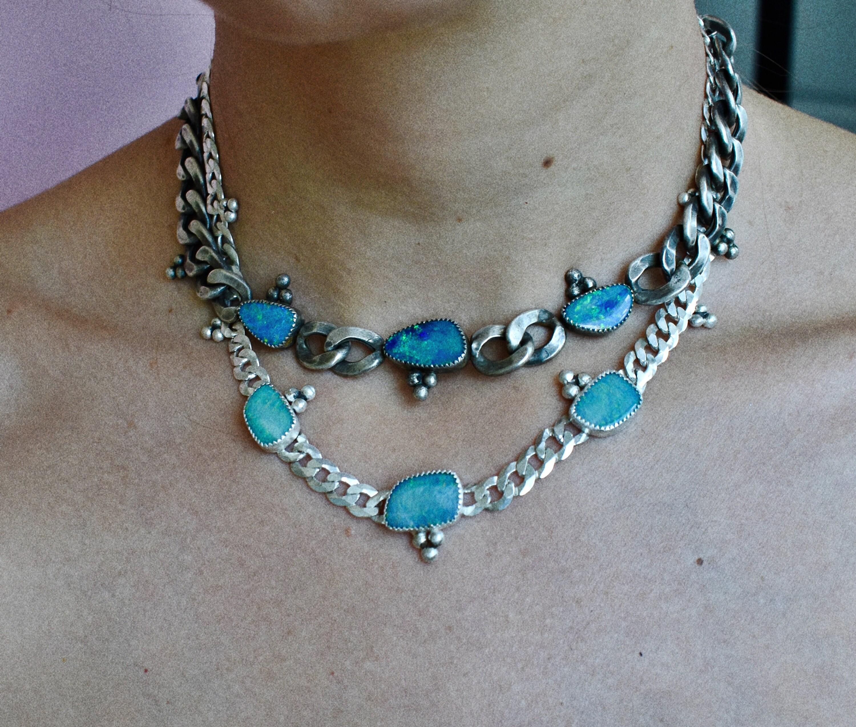 Cosmic 3 Opal Chunky Choker Necklace, Blue-green Australian Opals ...