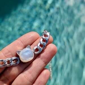 Kitty Cat Chunky Curb Chain Necklace / Choker With Sterling Silver Curb ...