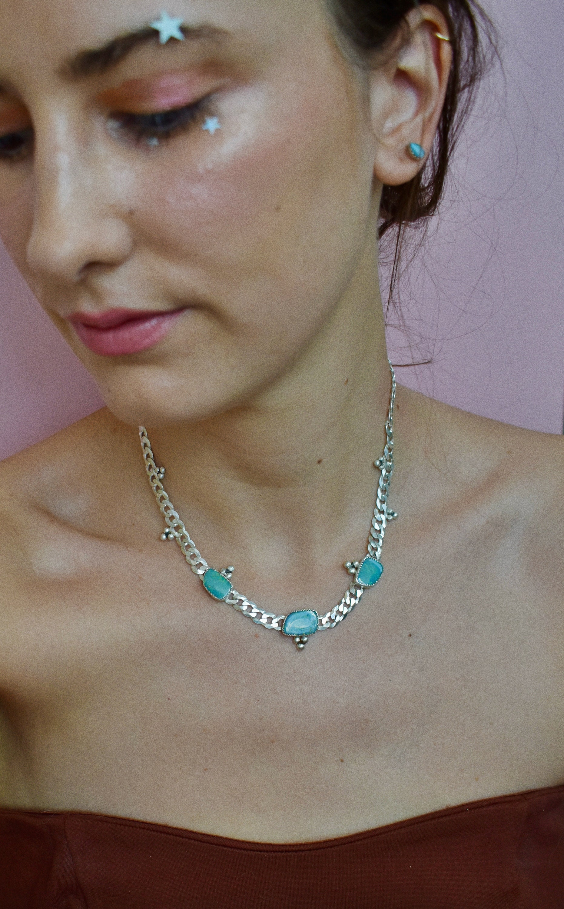 Cosmic 3 Opal Chunky Choker Necklace, Blue-green Australian Opals ...