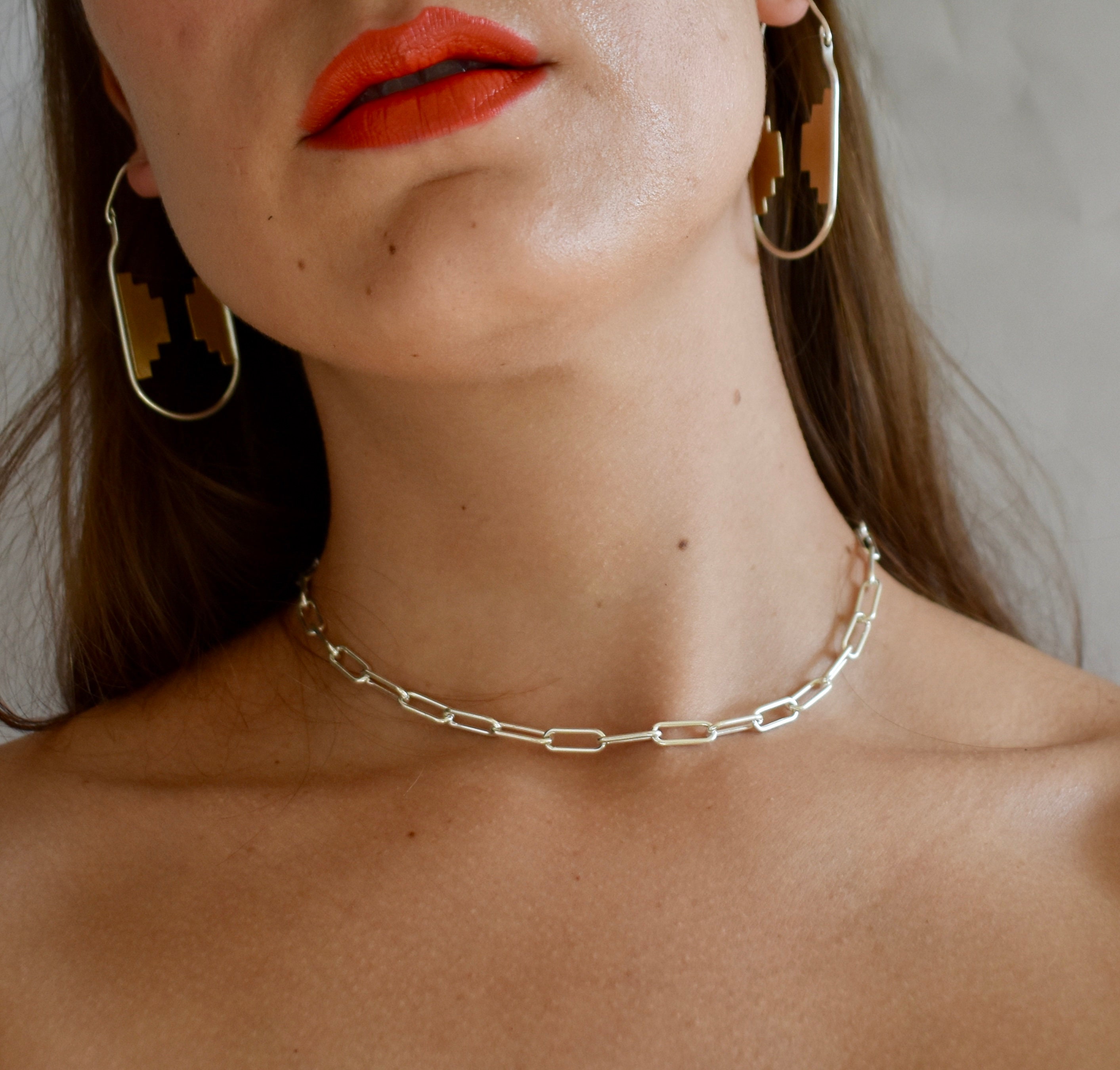 Paper Clip Chain Layering Choker in Genuine Solid Sterling Silver ...