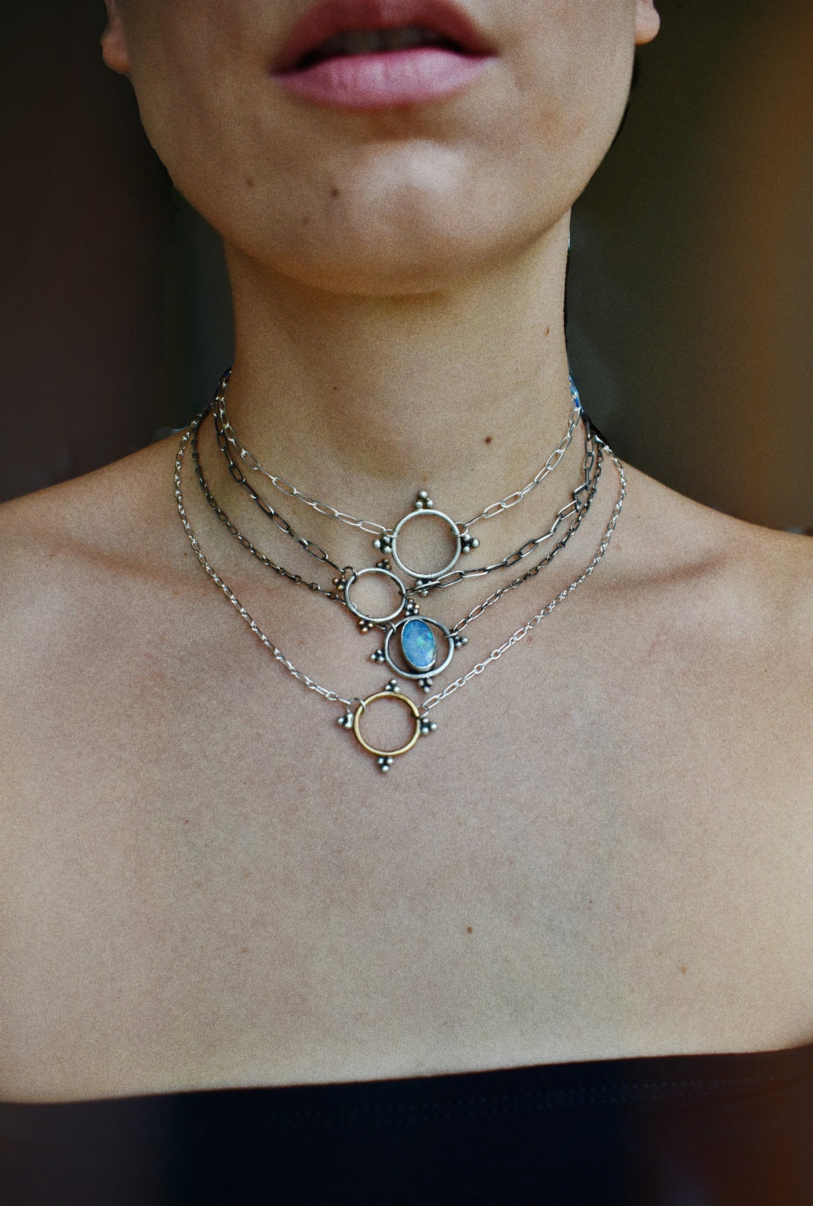 Circle & Dots Triangle Talisman Charm Necklace in Sterling Silver ...