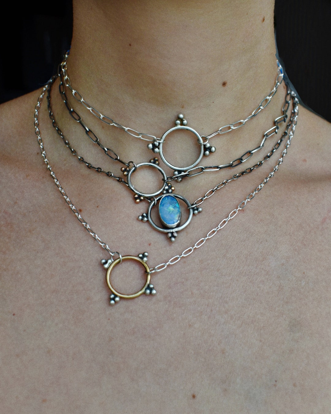 Circle & Dots Triangle Talisman Charm Necklace in Sterling Silver ...