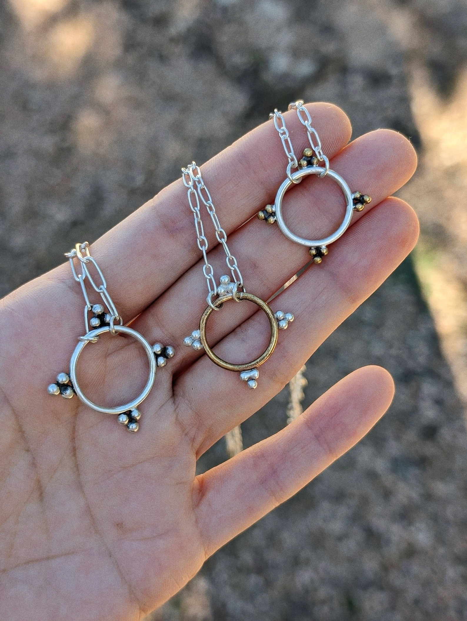 Circle & Dots Triangle Talisman Charm Necklace in Sterling Silver ...