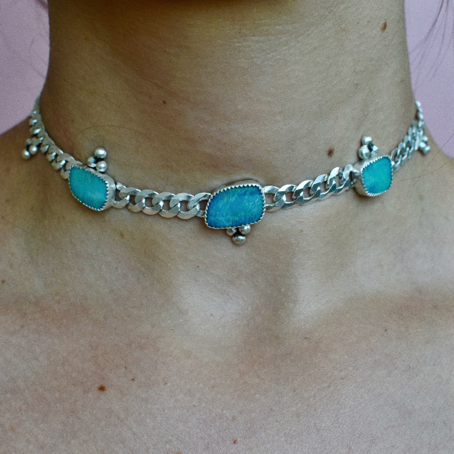 Cosmic 3 Opal Chunky Choker Necklace, Blue-green Australian Opals ...