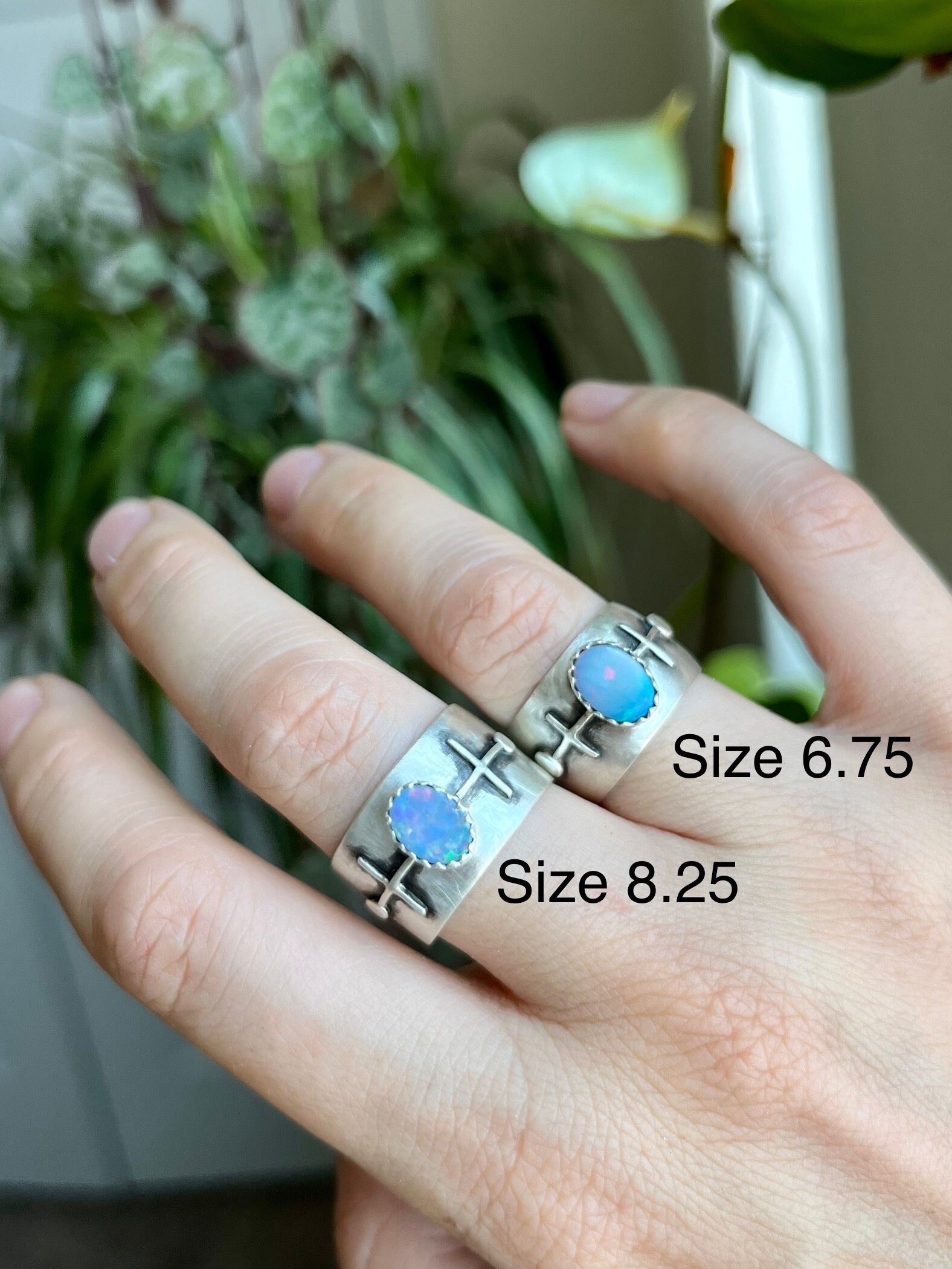 Geometric Symbols Wide-band Australian Opal Chunky Sterling Silver Ring ...