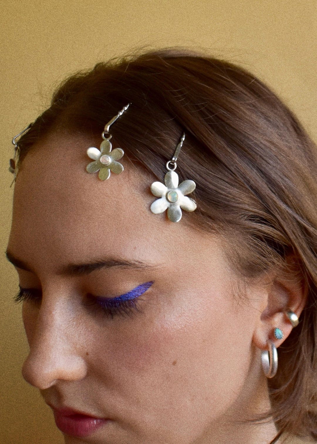 Daisy Hair Pins in Sterling Silver With Opal, Moonstone, Onyx - Boho ...