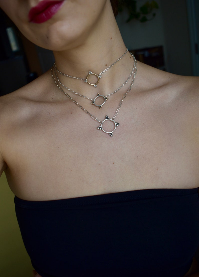 Circle & Dots Triangle Talisman Charm Necklace in Sterling Silver ...