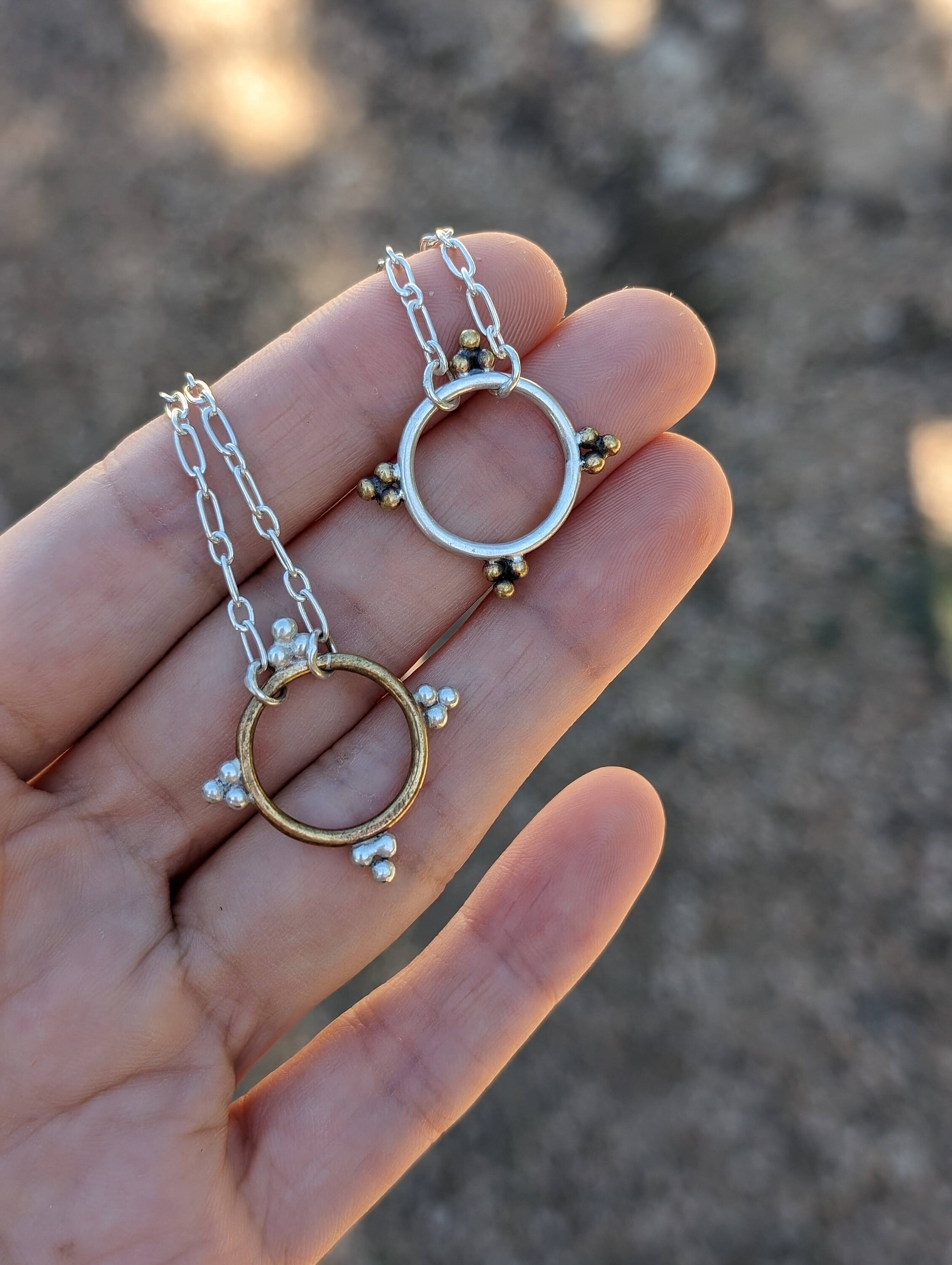 Circle & Dots Triangle Talisman Charm Necklace in Sterling Silver ...