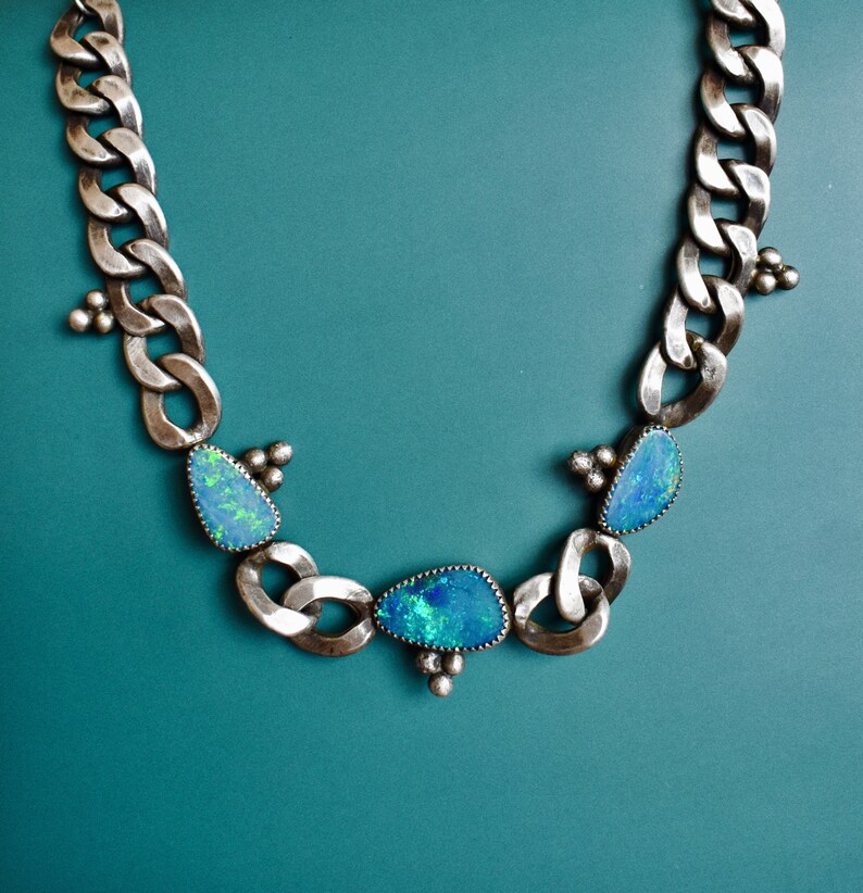 Cosmic 3 Opal Chunky Choker Necklace, Blue-green Australian Opals ...