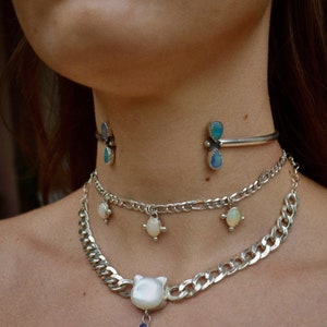 Kitty Cat Chunky Curb Chain Necklace / Choker With Sterling Silver Curb ...