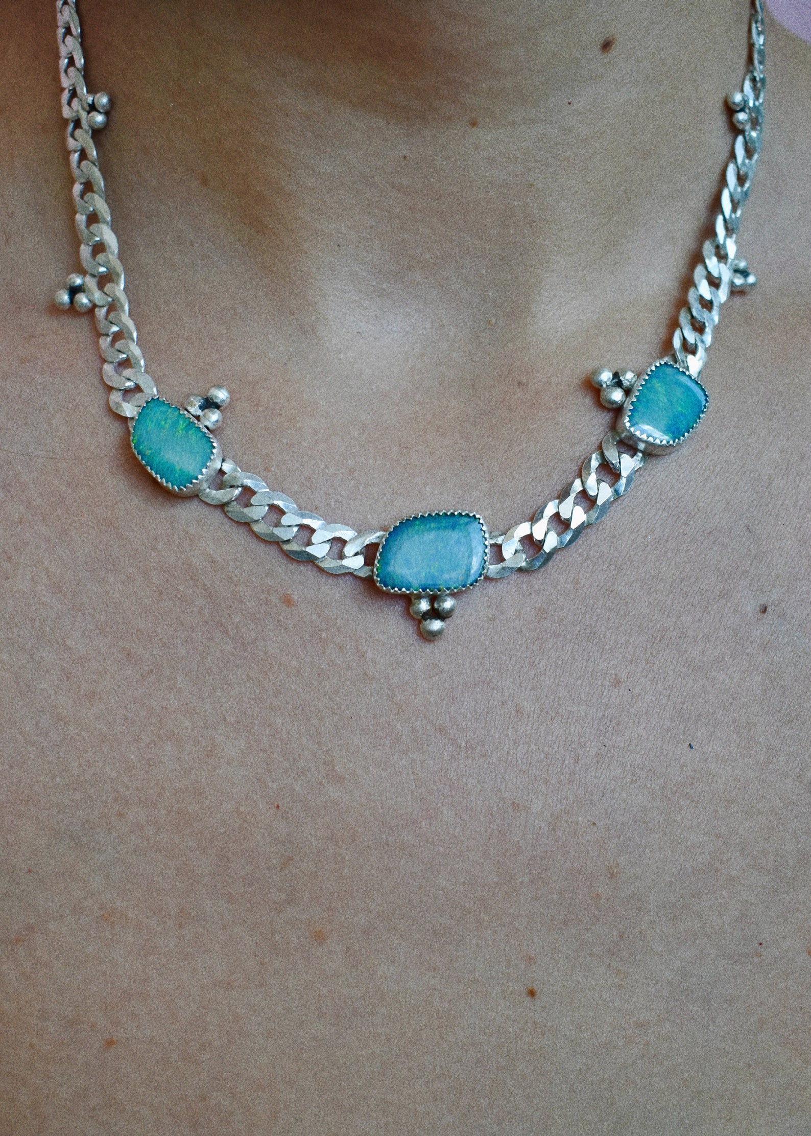 Cosmic 3 Opal Chunky Choker Necklace, Blue-green Australian Opals ...