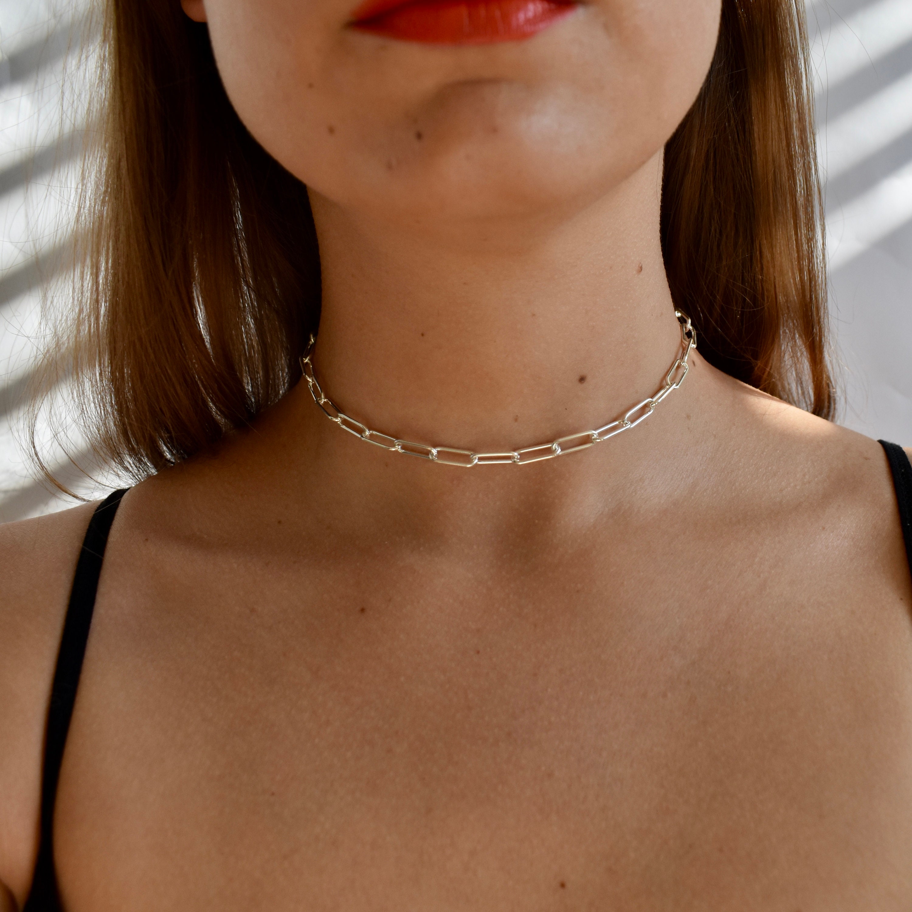 Paper Clip Chain Layering Choker in Genuine Solid Sterling Silver ...