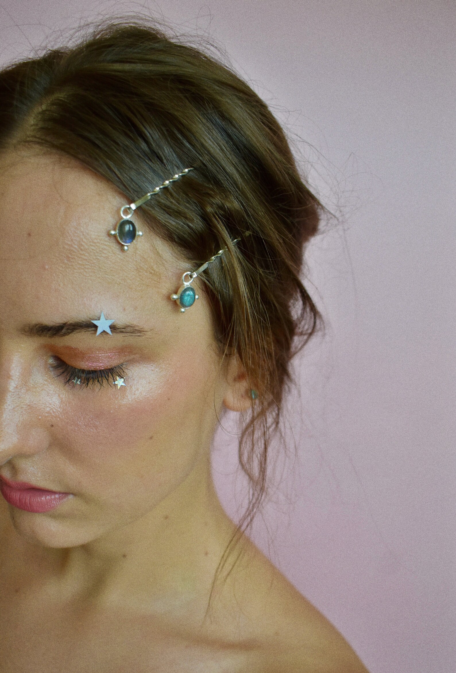 Dangle Gemstone Hair Pins in Sterling Silver With Opal, Mother of Pearl ...