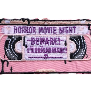 Horror Movie Night Vintage VHS Tape Cassette Pink Embroidered Iron on ...