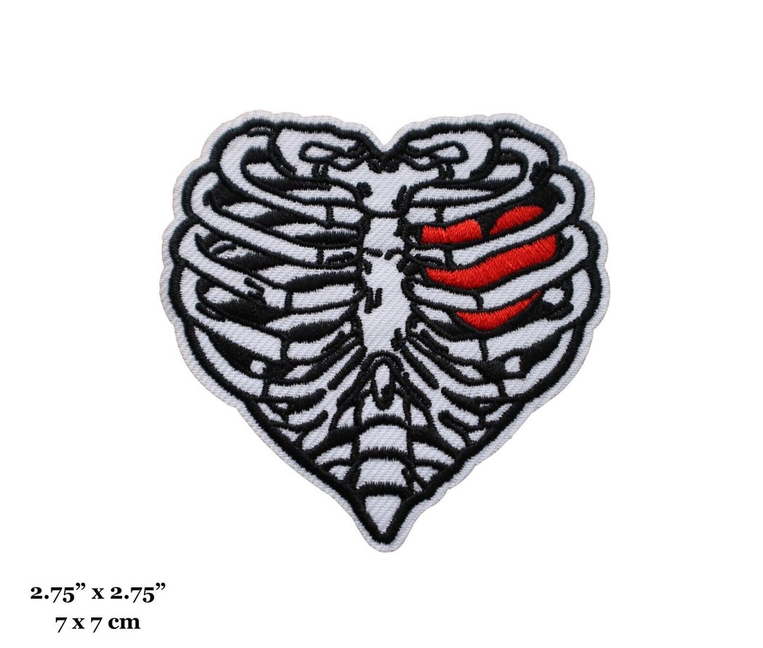 Skeleton Heart Rib Cage Caged Heart Embroidered Iron on Patch - Etsy
