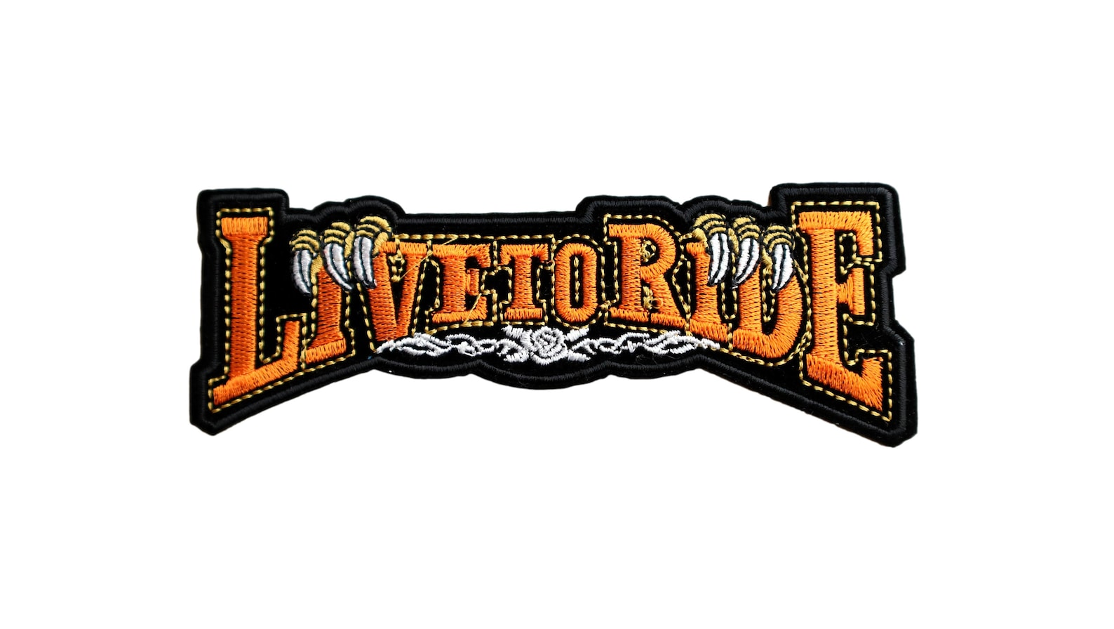 Live to Ride Motorcycle Biker Slogan Logo Orange Embroidered Iron on ...