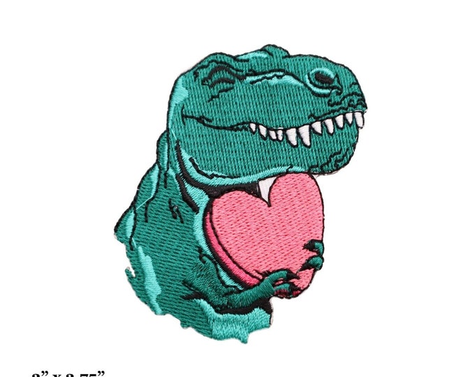 T-rex Dinosaur Holding Heart Love Cute Funny Embroidered Iron on Patch ...