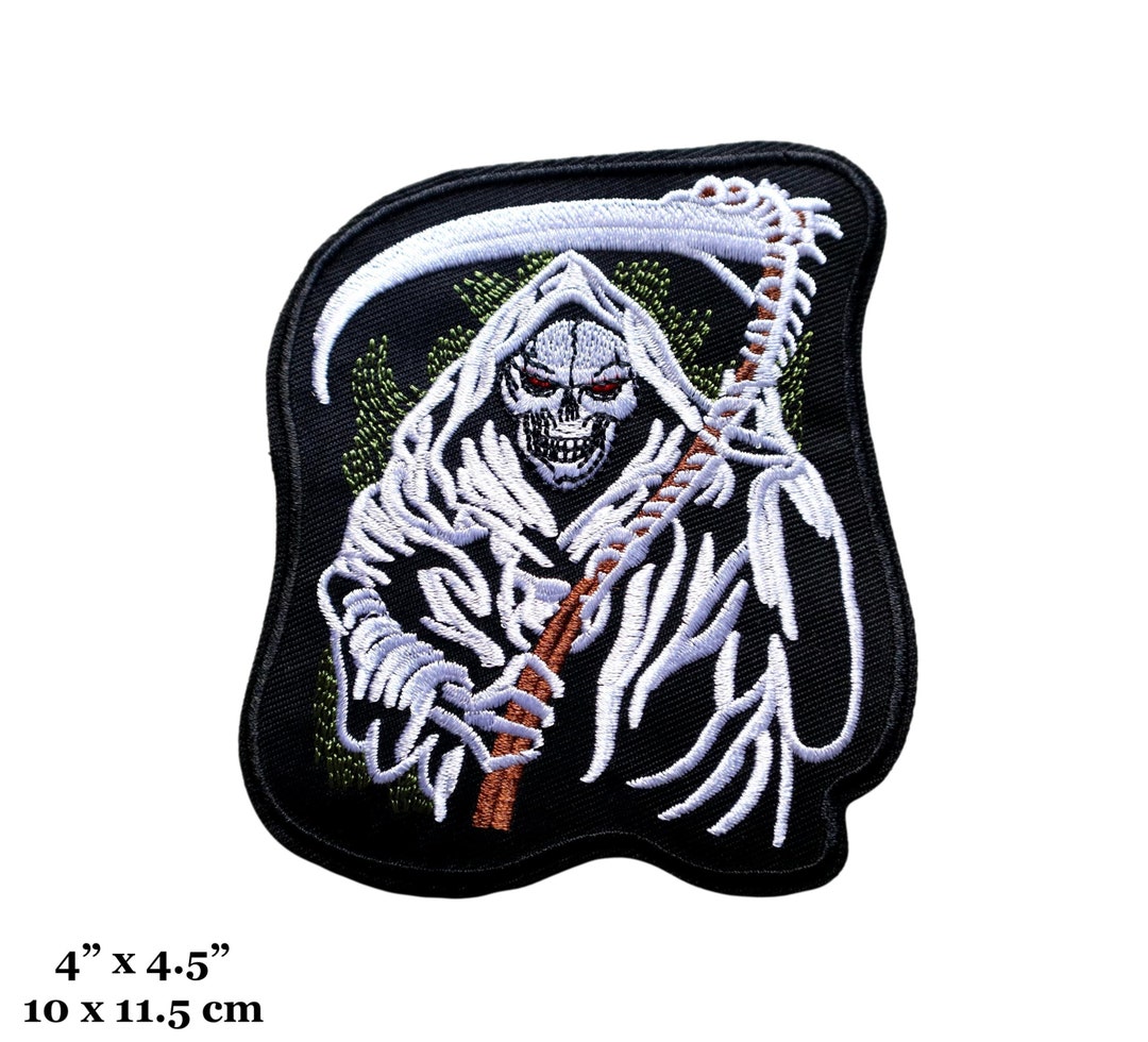 Grim Reaper Skull Skeleton Sickle Anarchy Goth Punk Embroidered Iron on ...