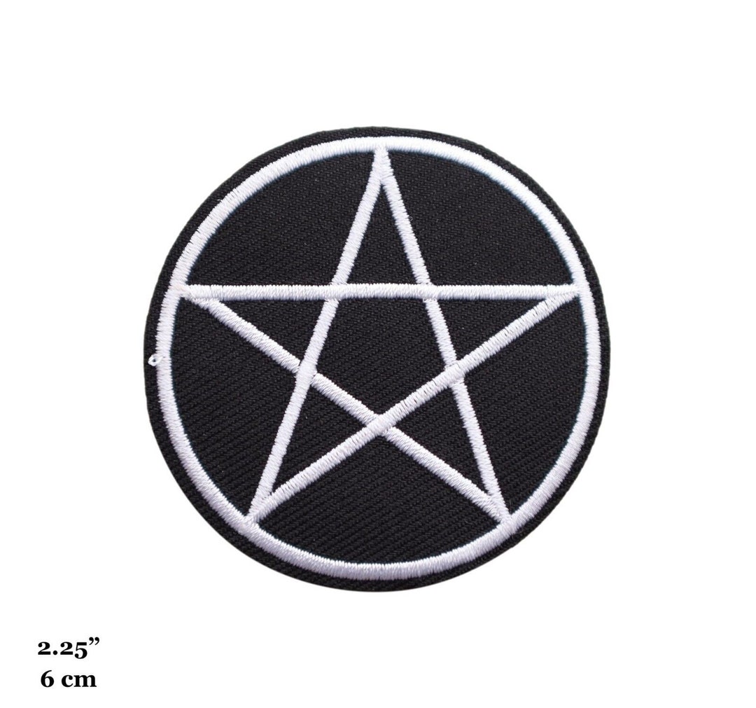 Pentagram Pentacle Wiccan Sign Symbol Black and White Embroidered Iron ...