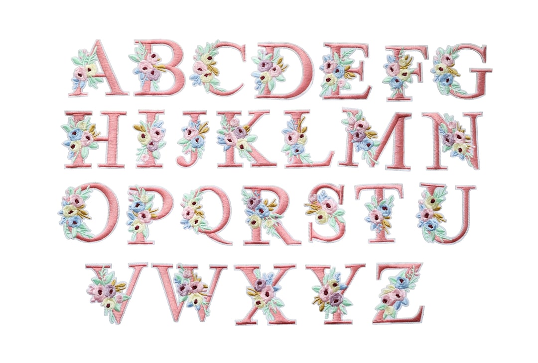 Flower Letters Alphabet Name Spelling Pink Floral A-Z Embroidered Iron ...
