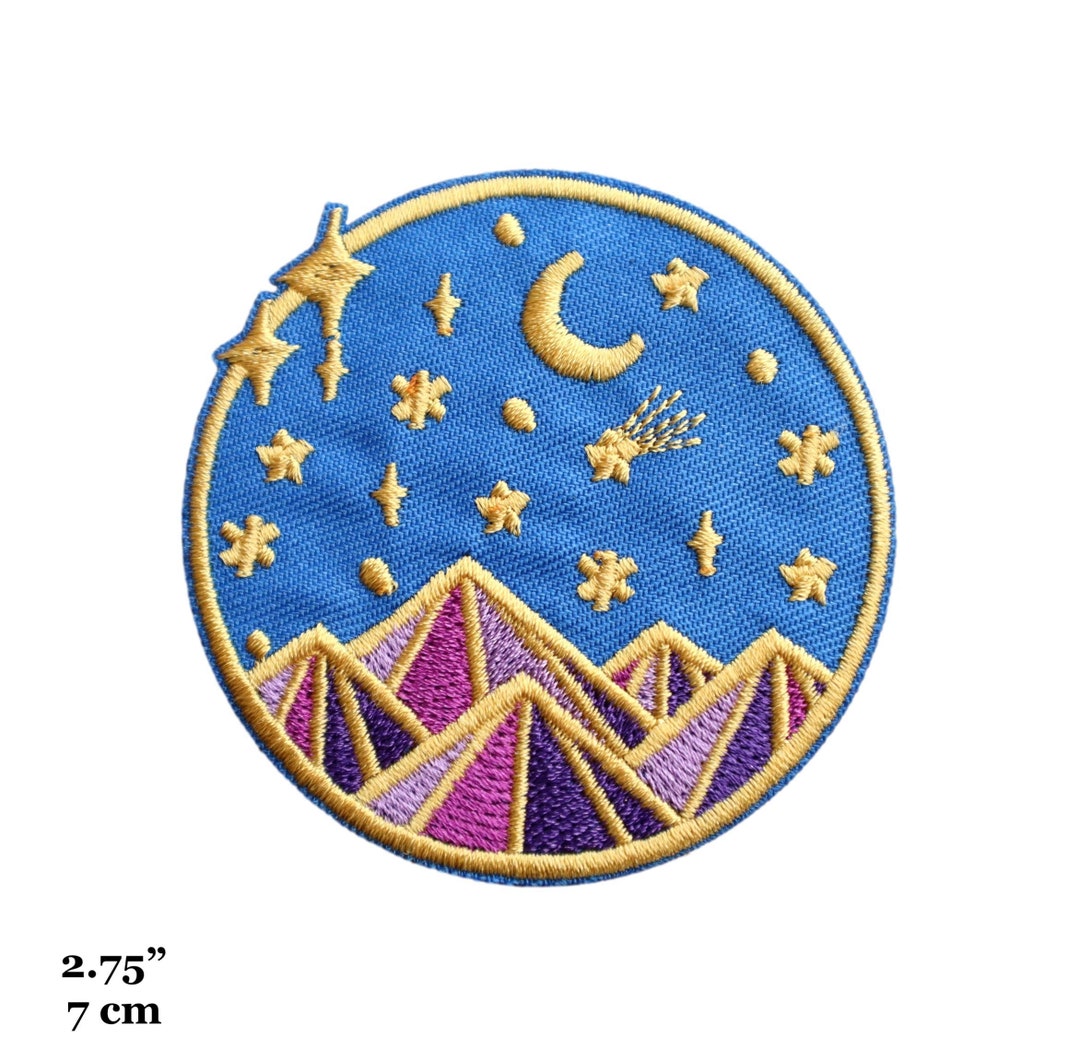 Starry Night Mountains Moon Stars Night Sky Embroidered Iron on Patch ...