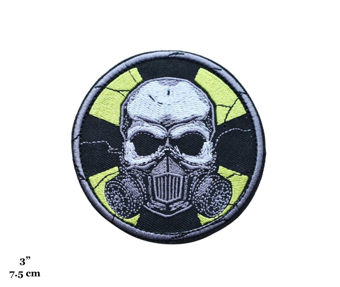 Skull Skeleton Face Gas Mask Hazard Warning Radiation Embroidered Iron ...