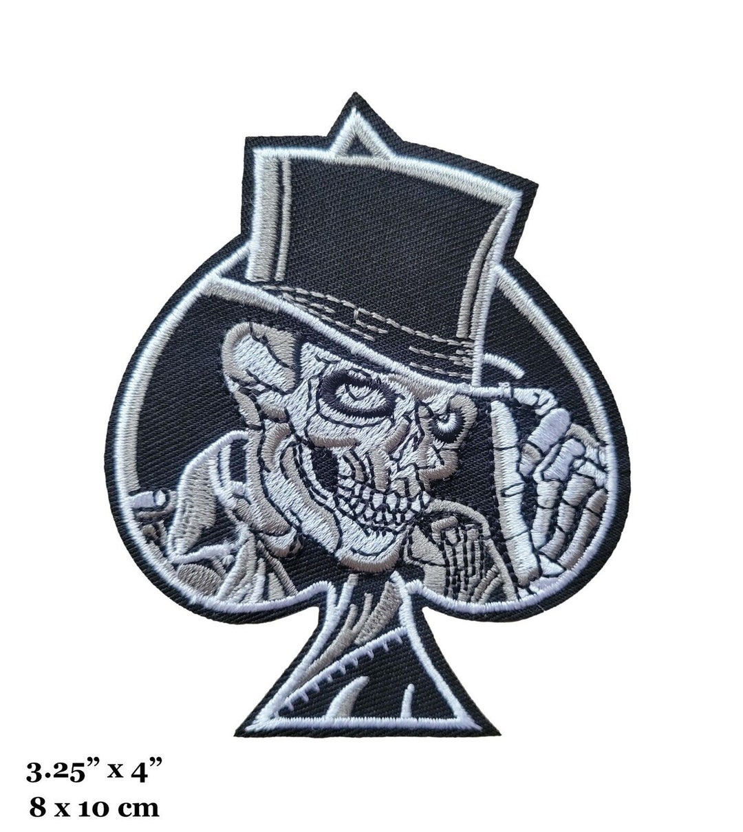 Skull Ace Spade Skeleton Top Hat Punk Biker Joker Embroidered Iron on ...
