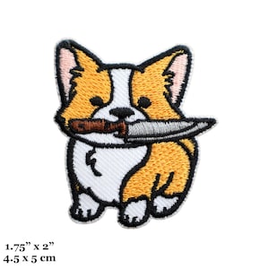 Cute Corgi Dog Holding Knife Killer Funny Meme Embroidered Iron on ...