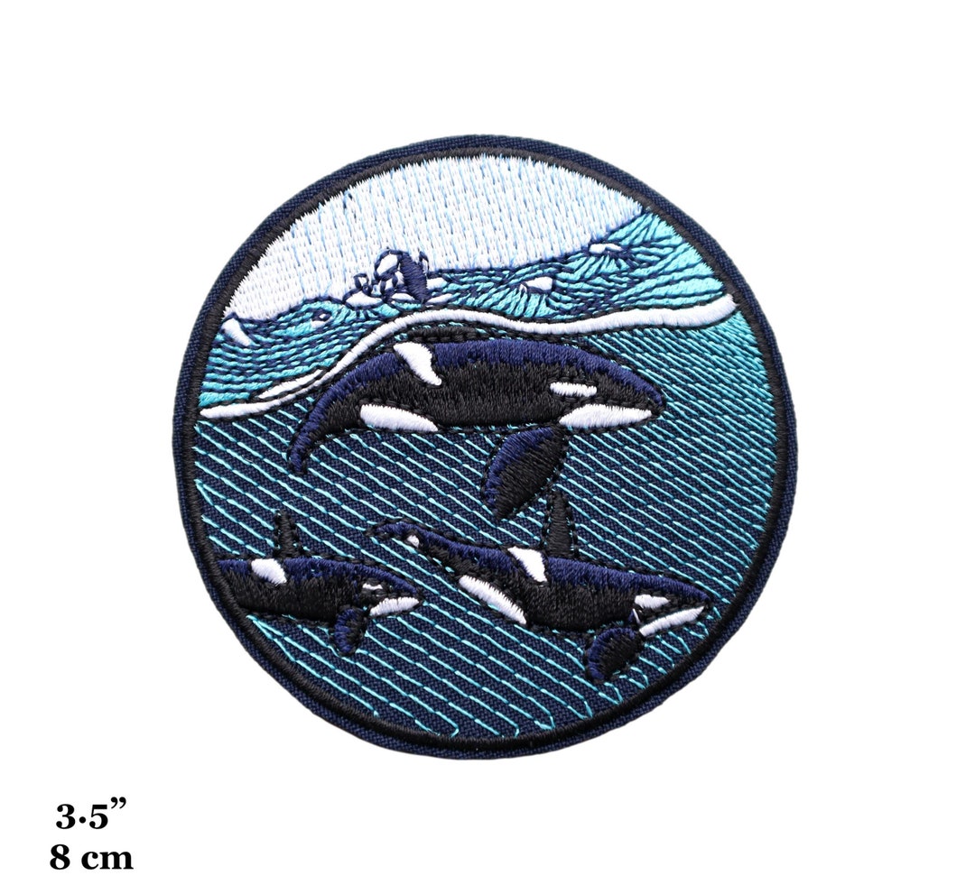 Orca Killer Whale Family Swimming Ocean Nature Round Embroidered Iron ...