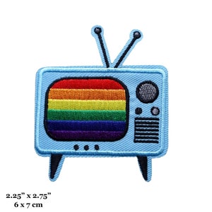 Vintage Retro TV With Antenna Old School Rainbow LGTBQ Embroidered Iron ...