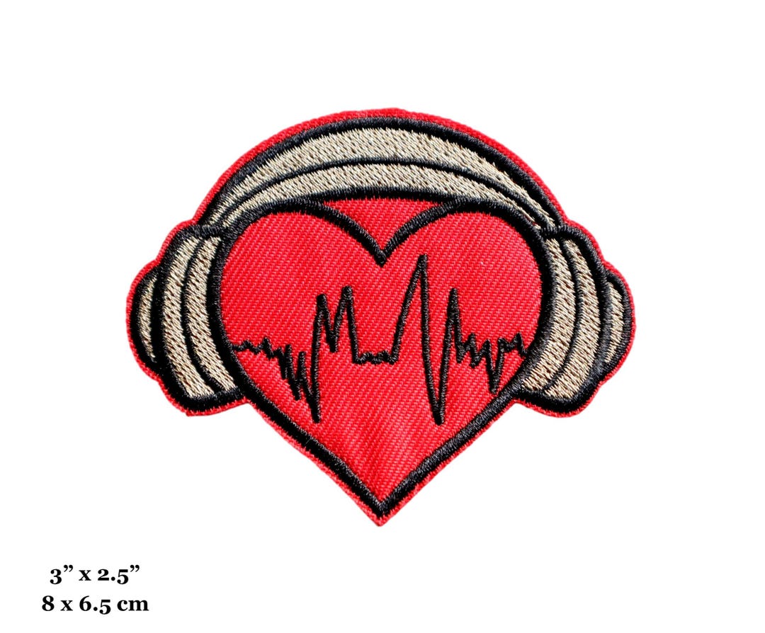 Red Heart Music Lover Headphones Heartbeat Embroidered Iron on Patch - Etsy