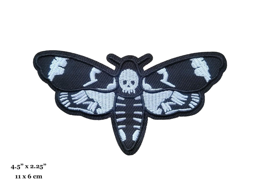 Death's Head Hawk Moth Skull Goth Black Mothman Embroidered Iron on ...