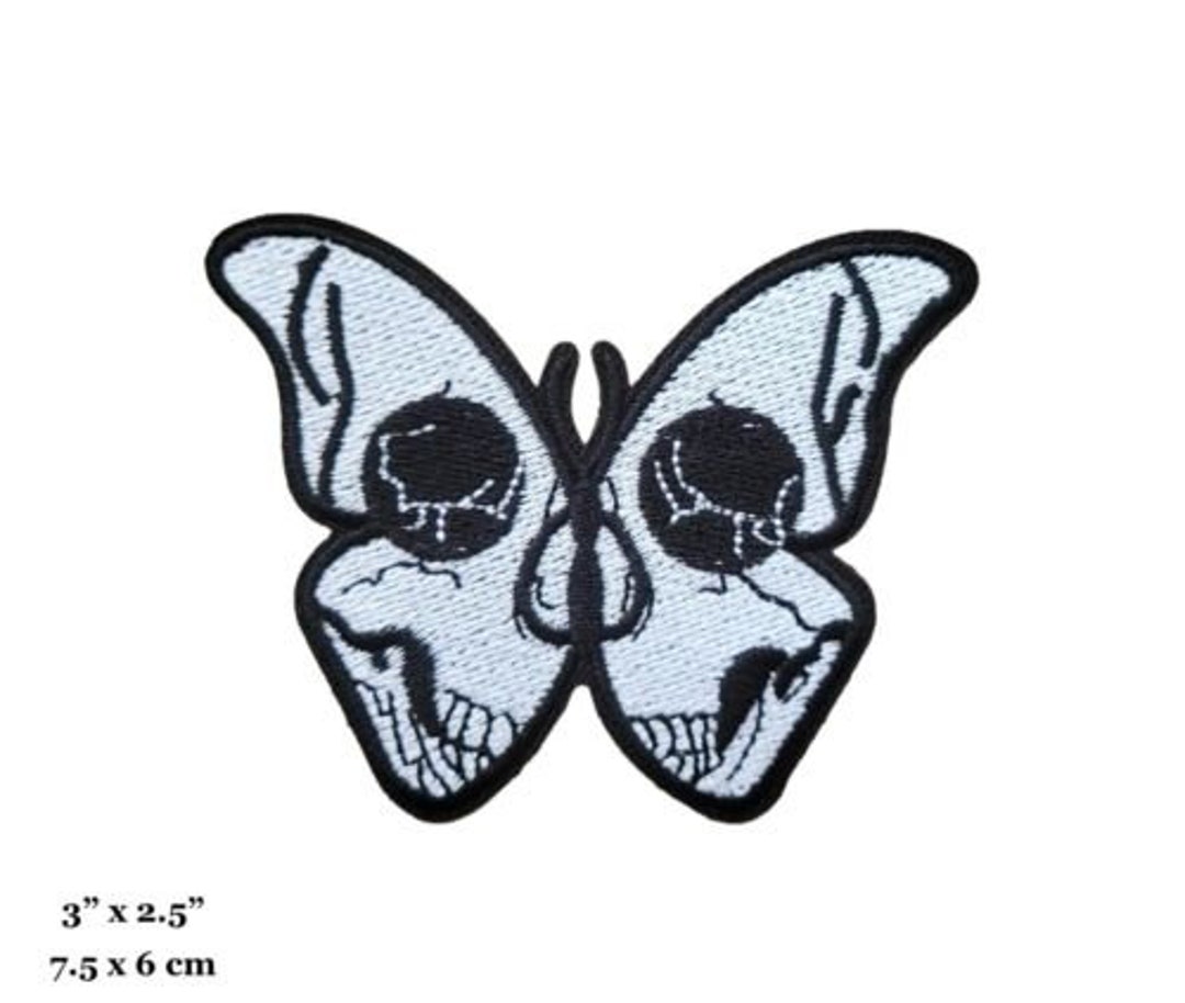 Skeleton Skull Face Moth Butterfly Goth Punk Embroidered Iron on Patch ...