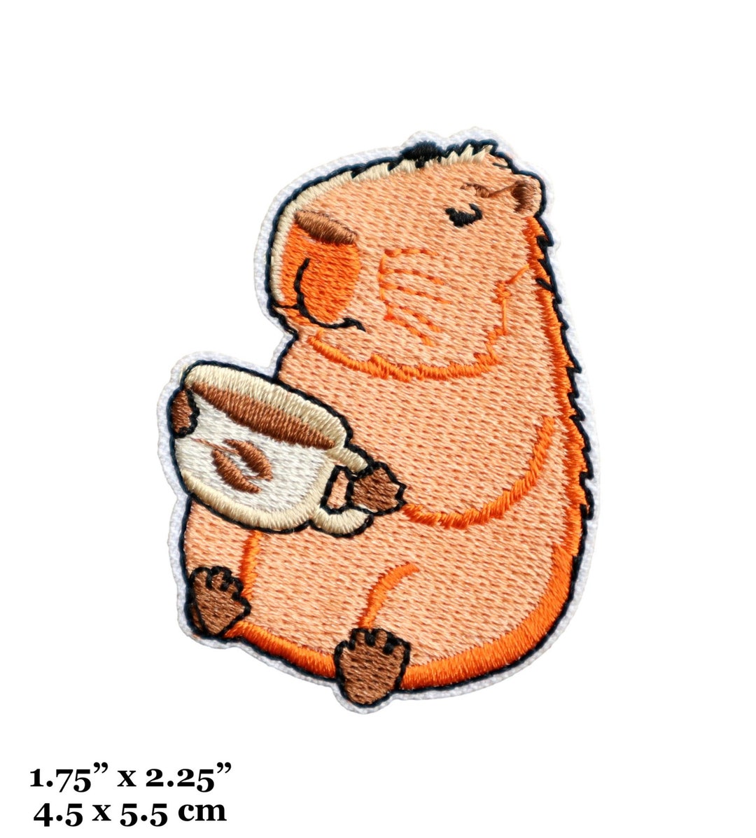 Cute Capybara Sitting Drinking Coffee Animal Embroidered Iron on Patch ...