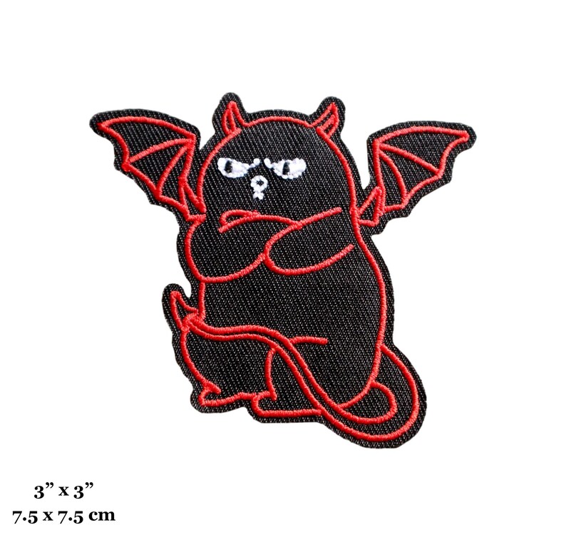 Angry Grumpy Devil Bat Wings Red Black Punk Goth Embroidered Iron on ...