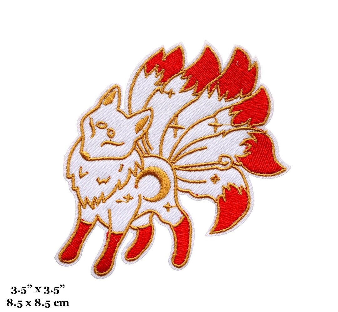 Kitsune Nine-tailed Fox Mythological Spirit White Red Embroidered Iron ...