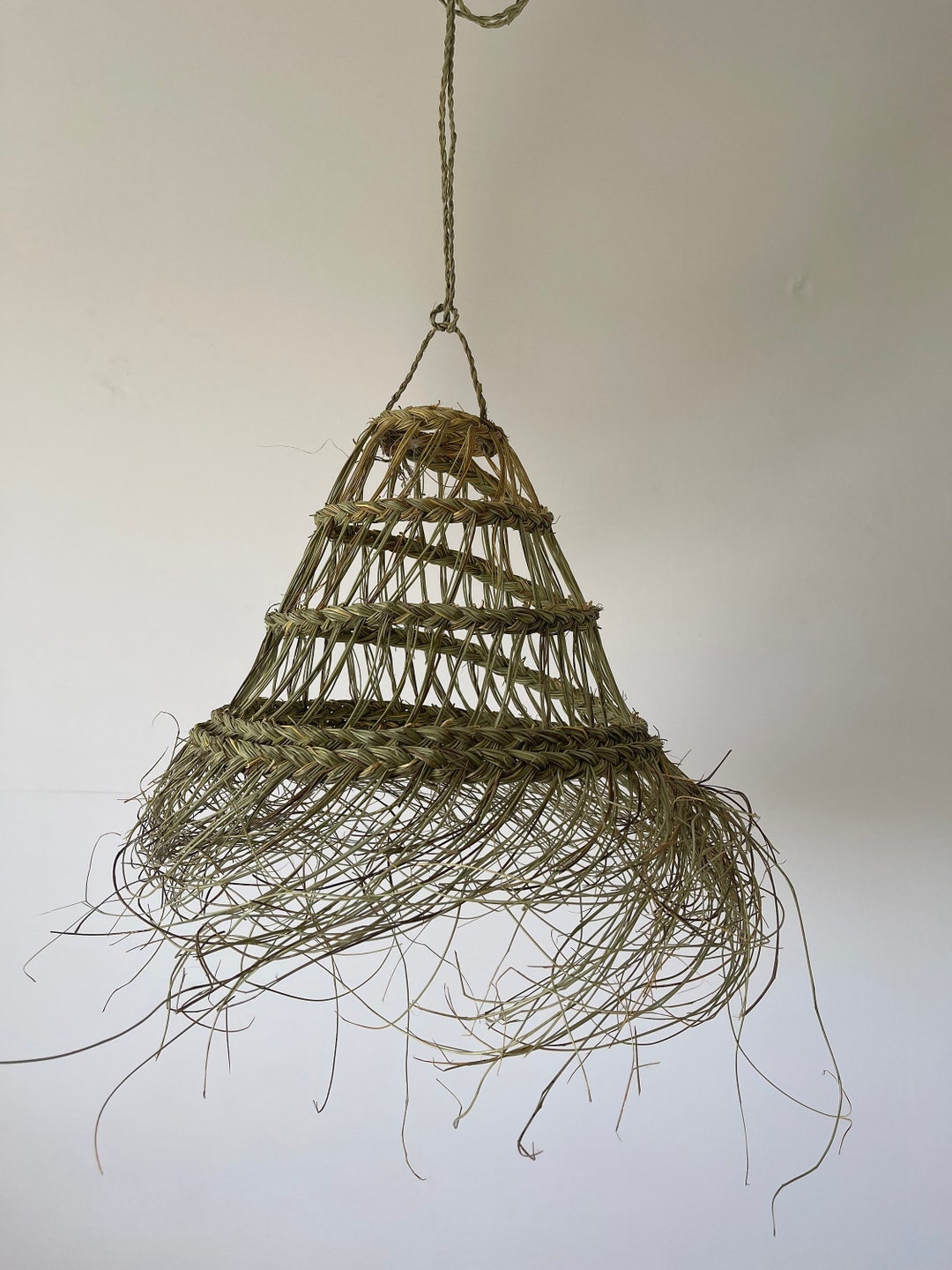 Set of Two Straw Hanging Light, Natural Fiber Straw Ceiling Lamp Bio ...