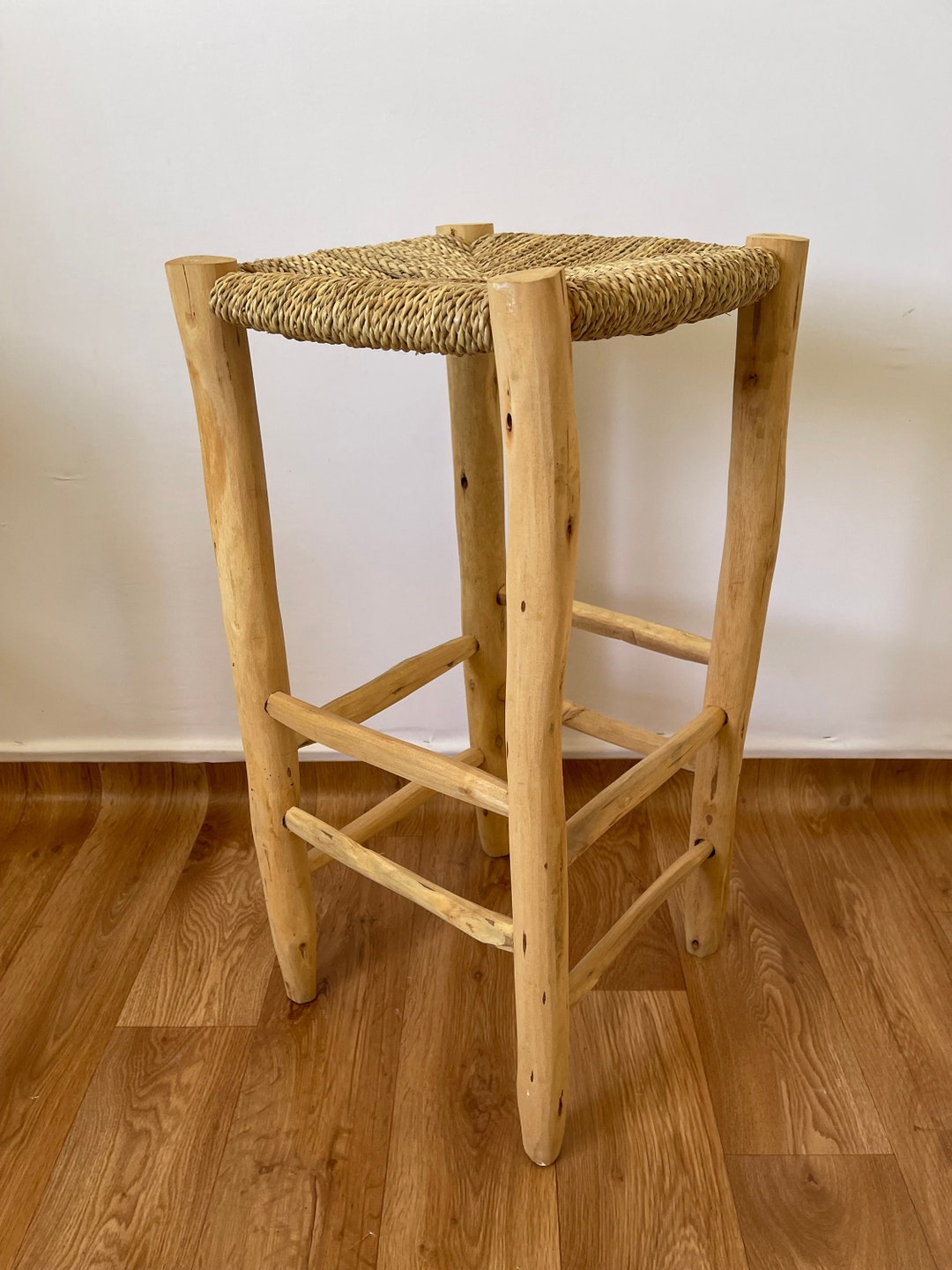 Rattan Bar Stools Handcrafted Chair Braid Straw Stool Vintage Berber ...