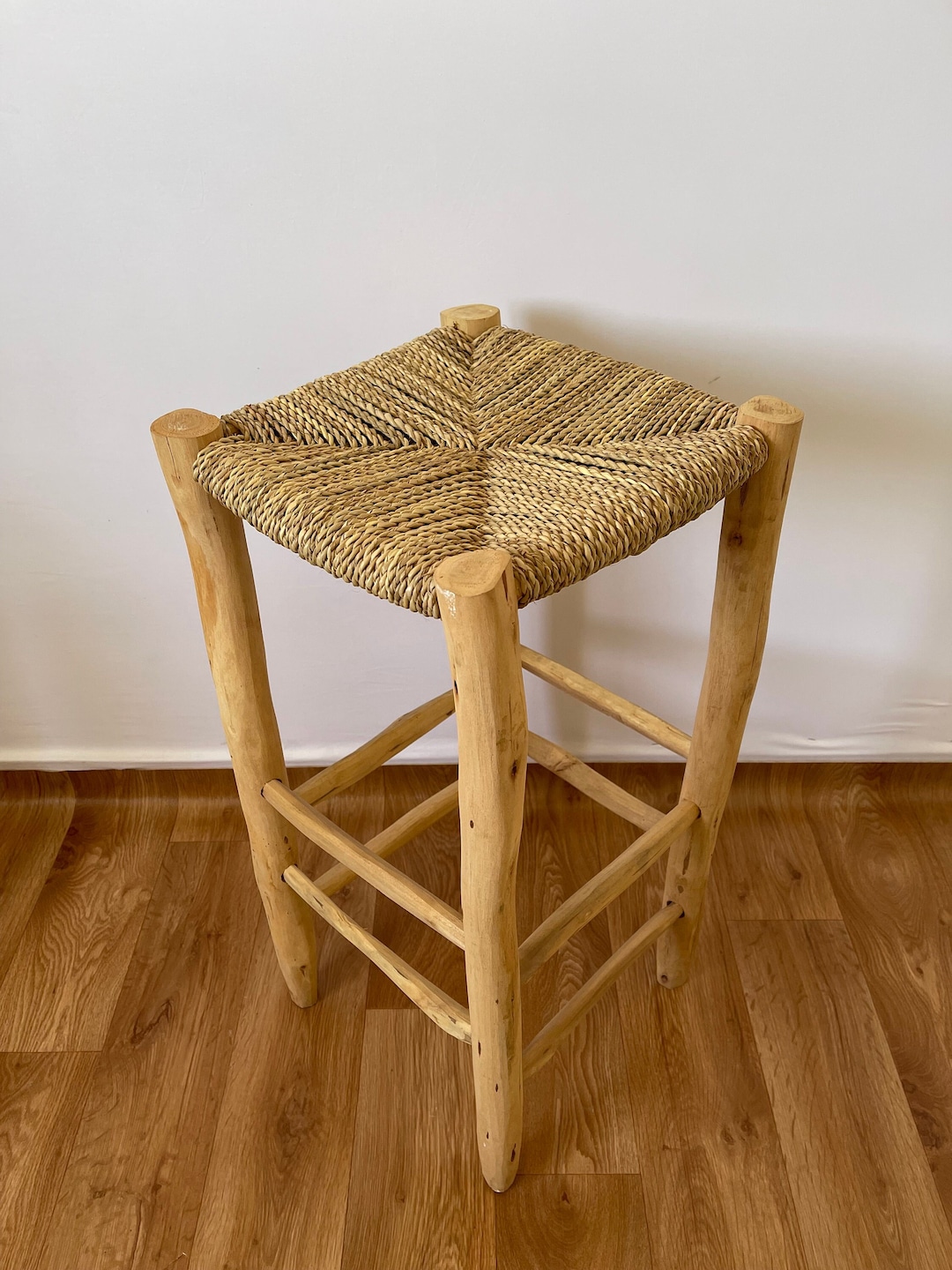 Rattan Bar Stools Handcrafted Chair Braid Straw Stool Vintage Berber ...