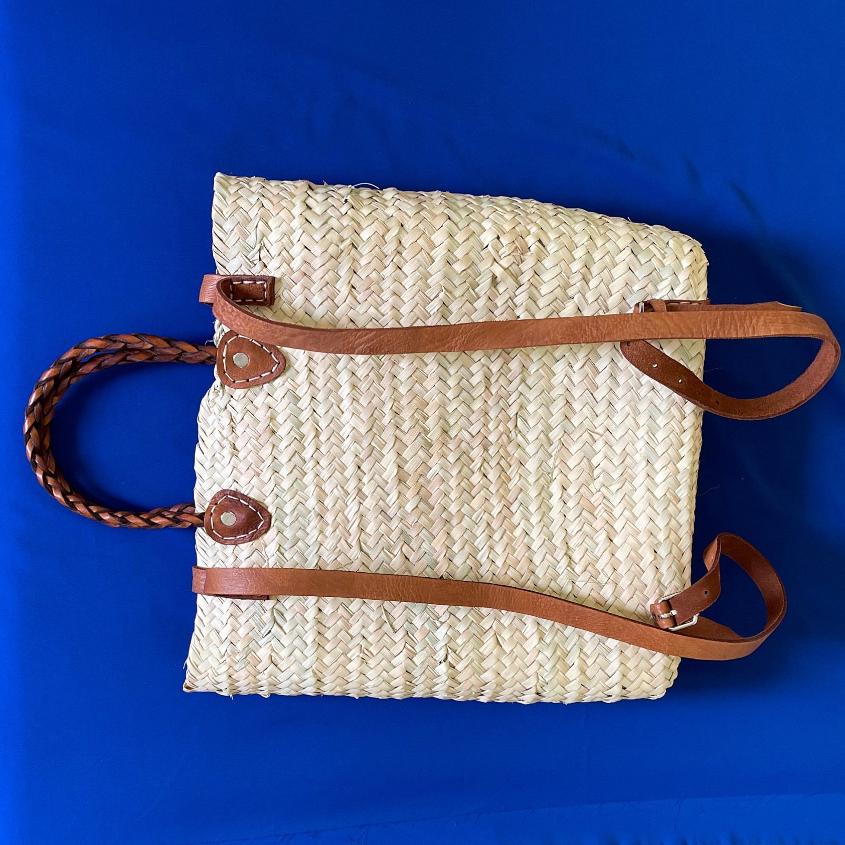 Straw Backpack Boho Backpack Straw Beach Bag With Leather - Etsy