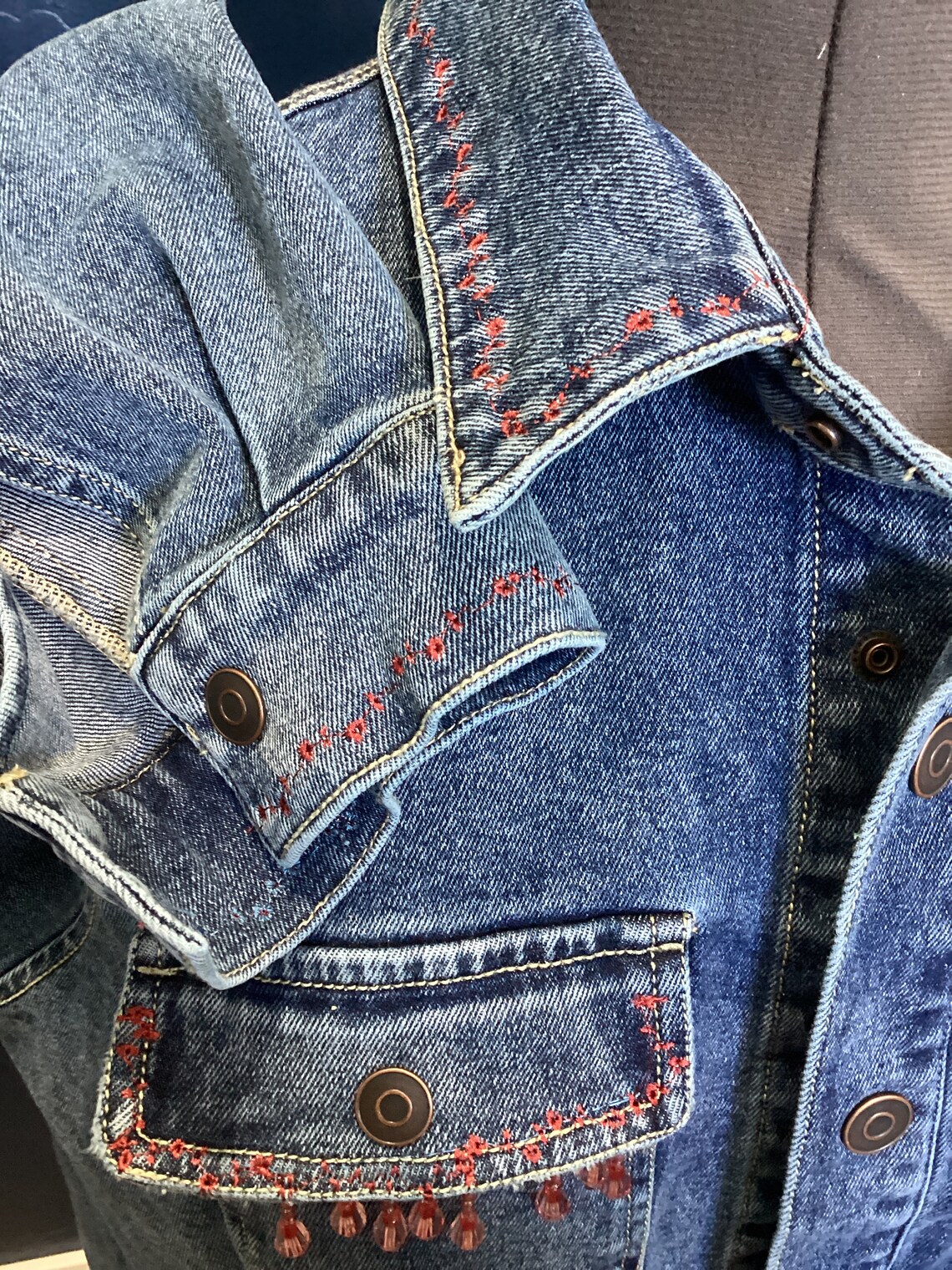 Classy Jean Jacket With Hand Beading Butterflies Glitzy Trim - Etsy