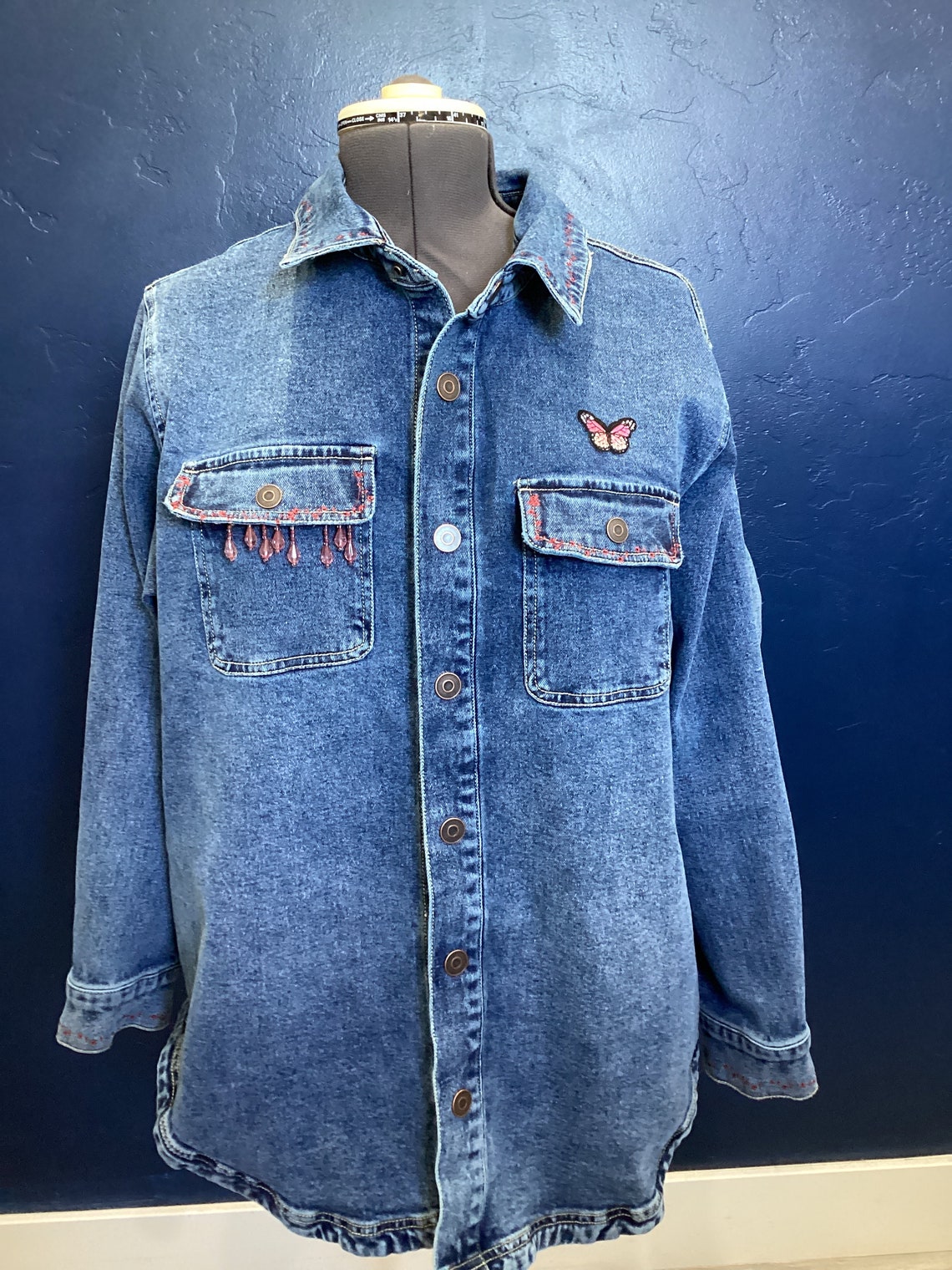 Classy Jean Jacket With Hand Beading Butterflies Glitzy Trim - Etsy