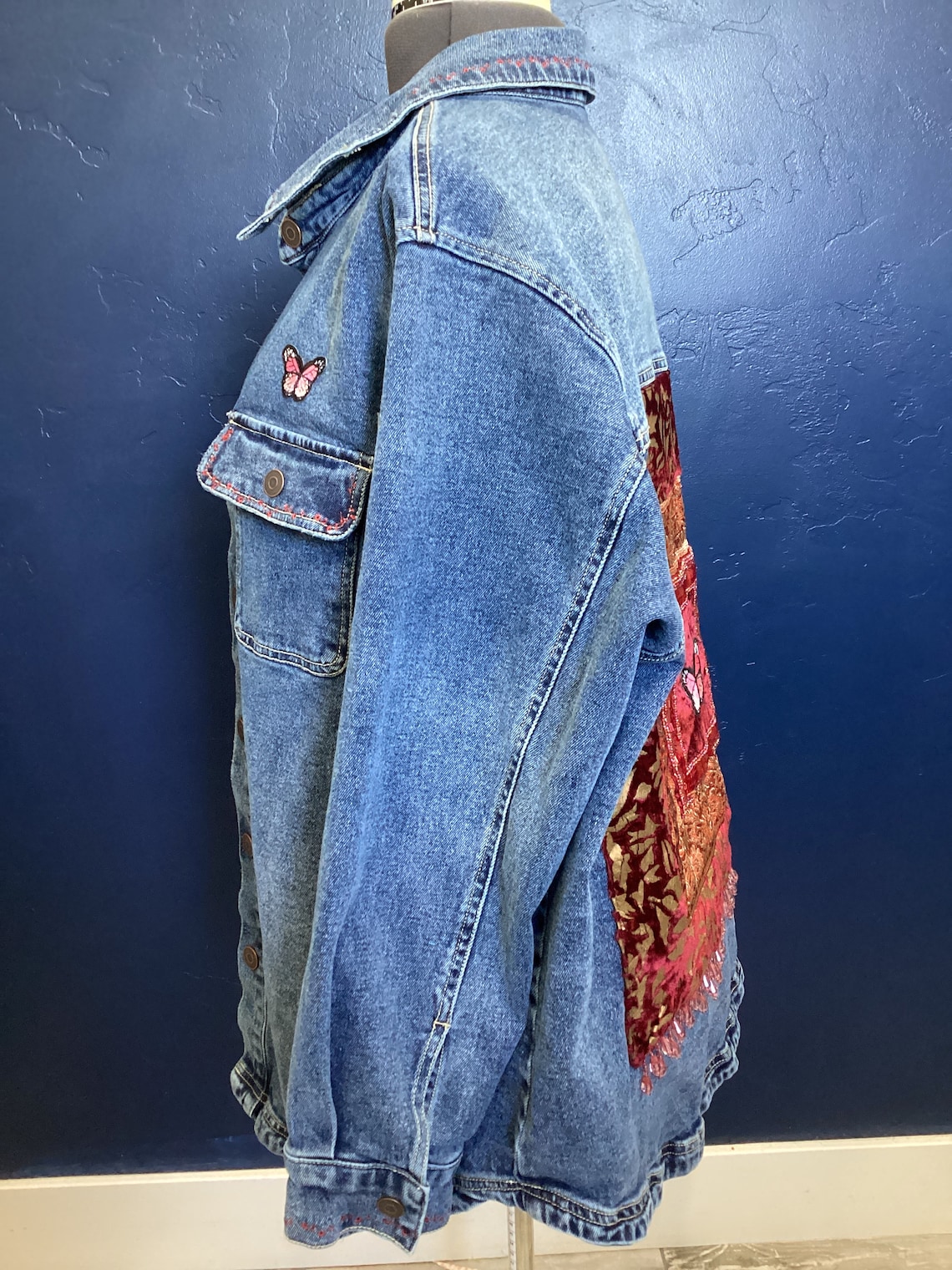 Classy Jean Jacket With Hand Beading Butterflies Glitzy Trim - Etsy